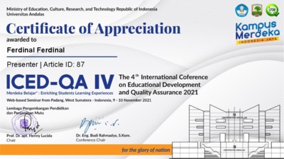 ICED-QA Certificate Ferdinal Ferdinal - Document Repository Universitas Andalas